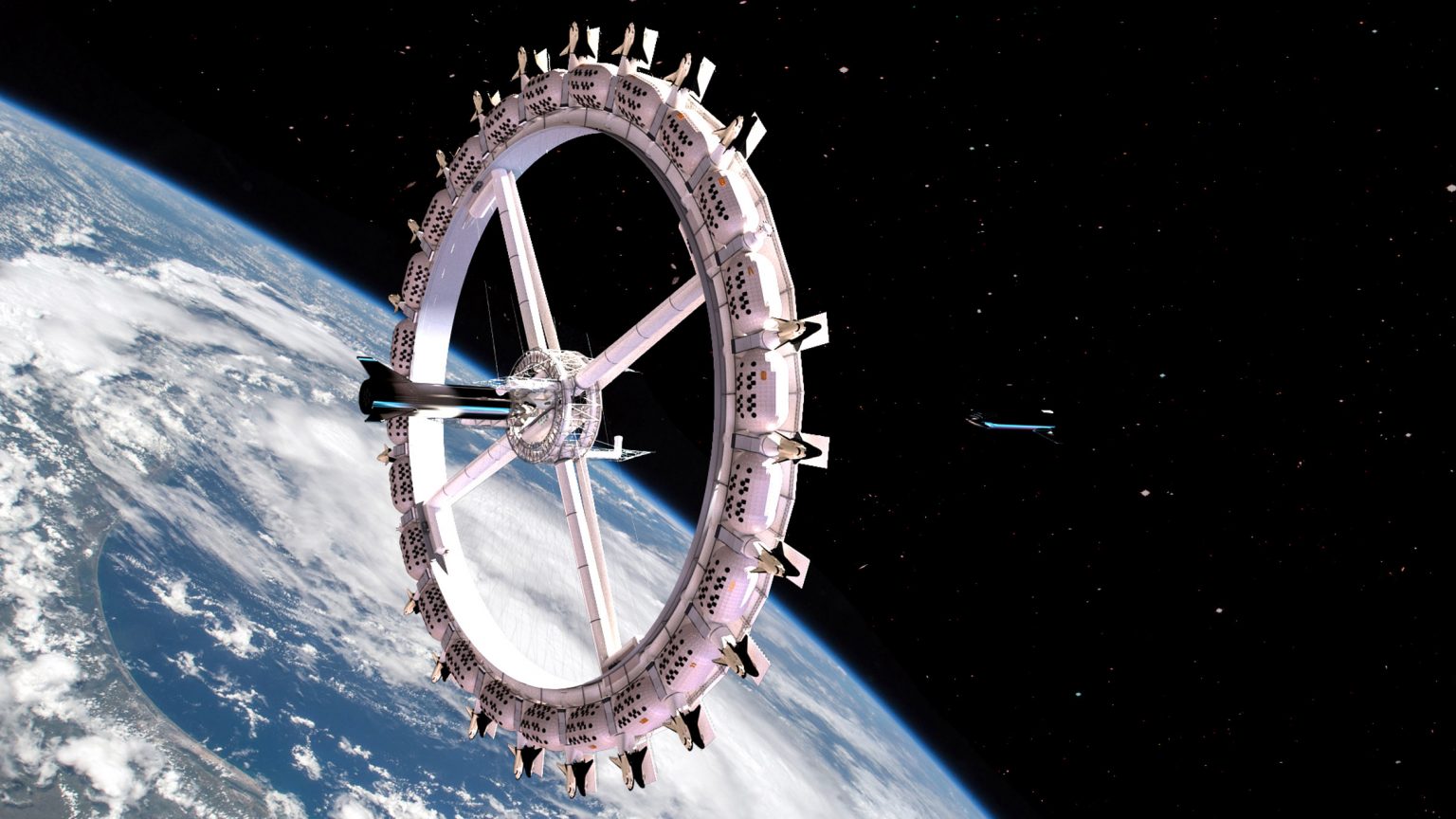 Ten space tourism-related designs including spaceships and space hotels