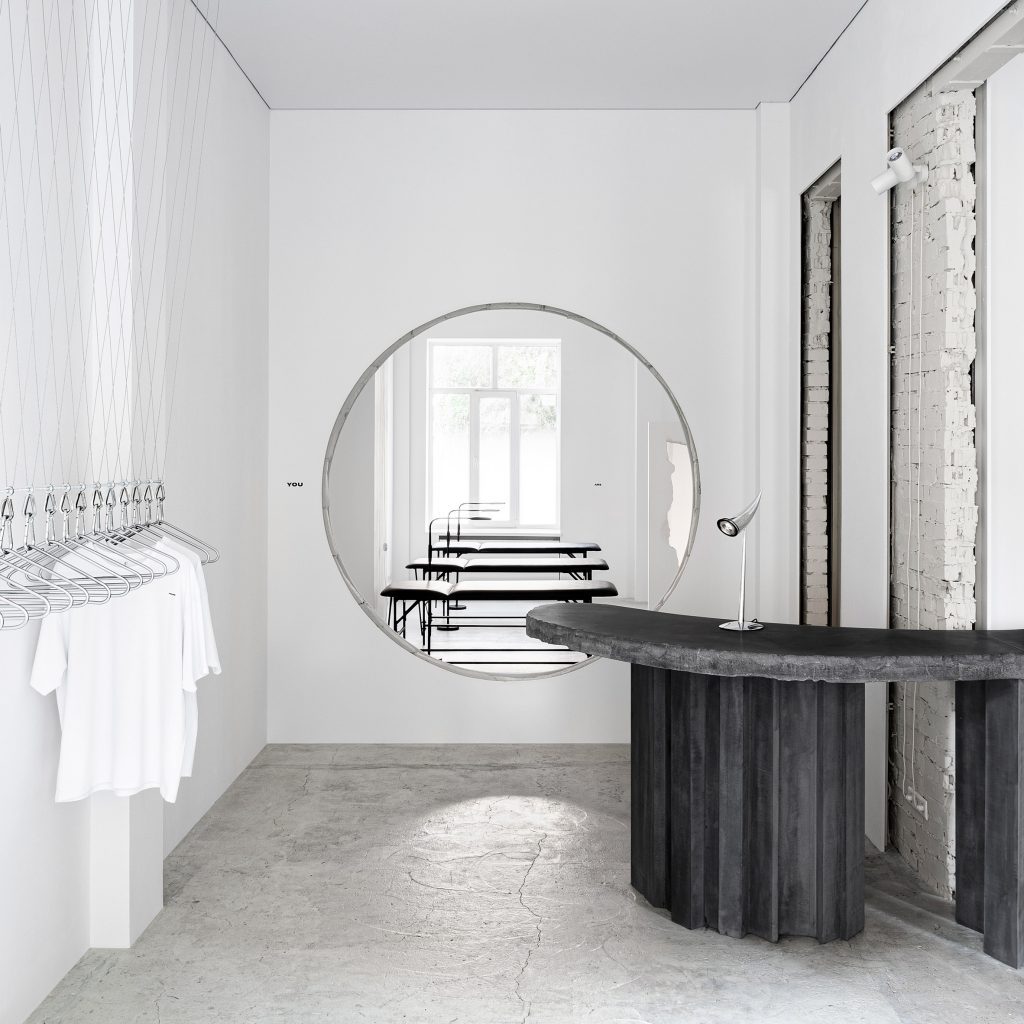 Hair Salon With An Exposed Ceiling And Twisting Lights By Sides Core