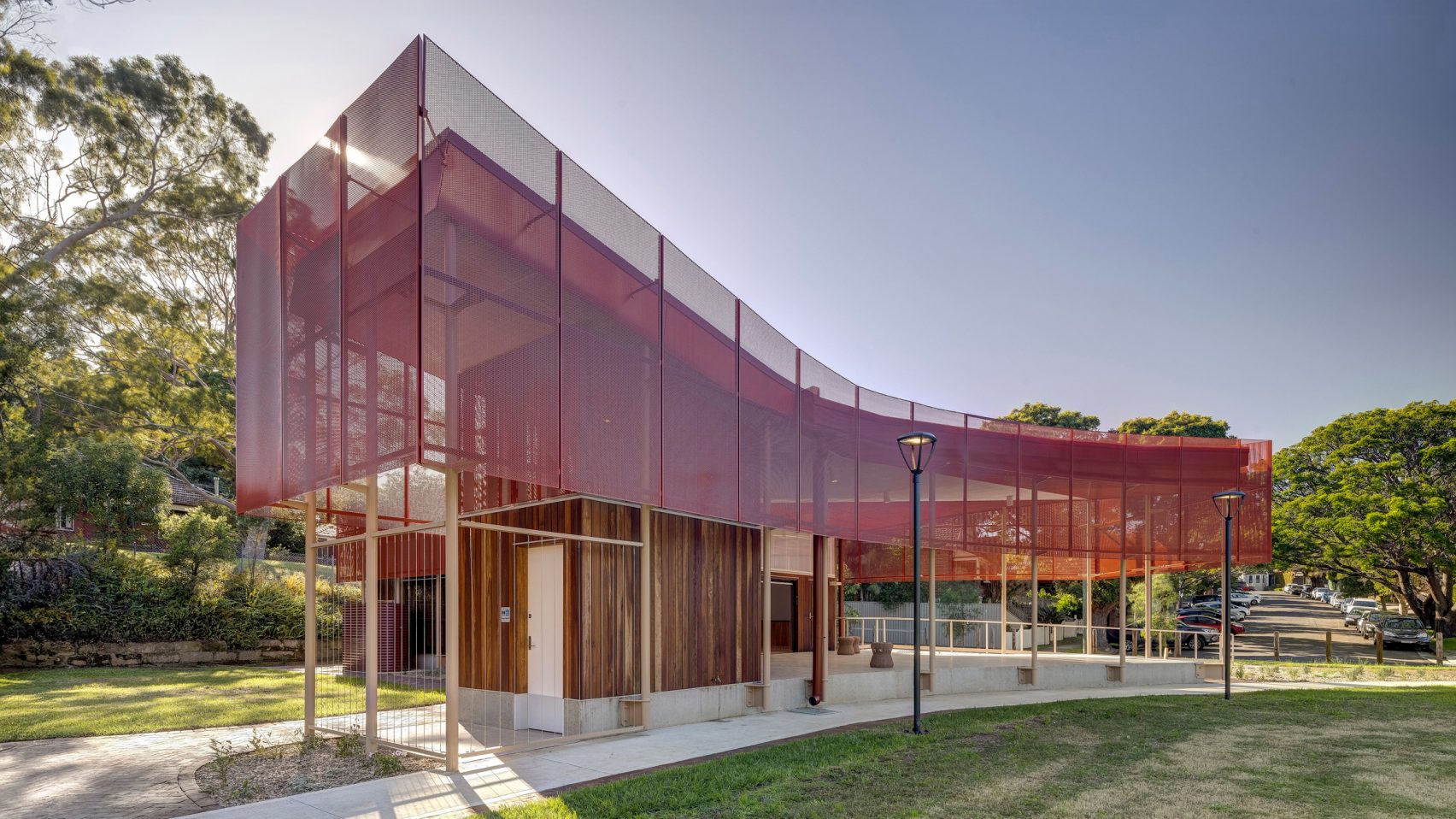Sam Crawford Architects creates red-roofed community pavilion in Sydney