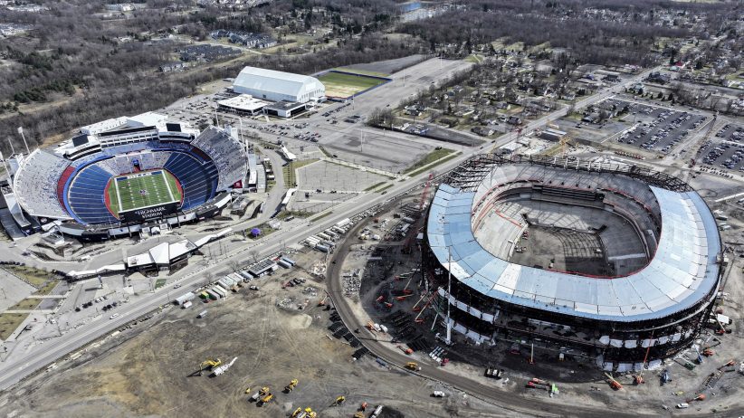 Buffalo Bills construction stadium with "world's largest snowmelt system"