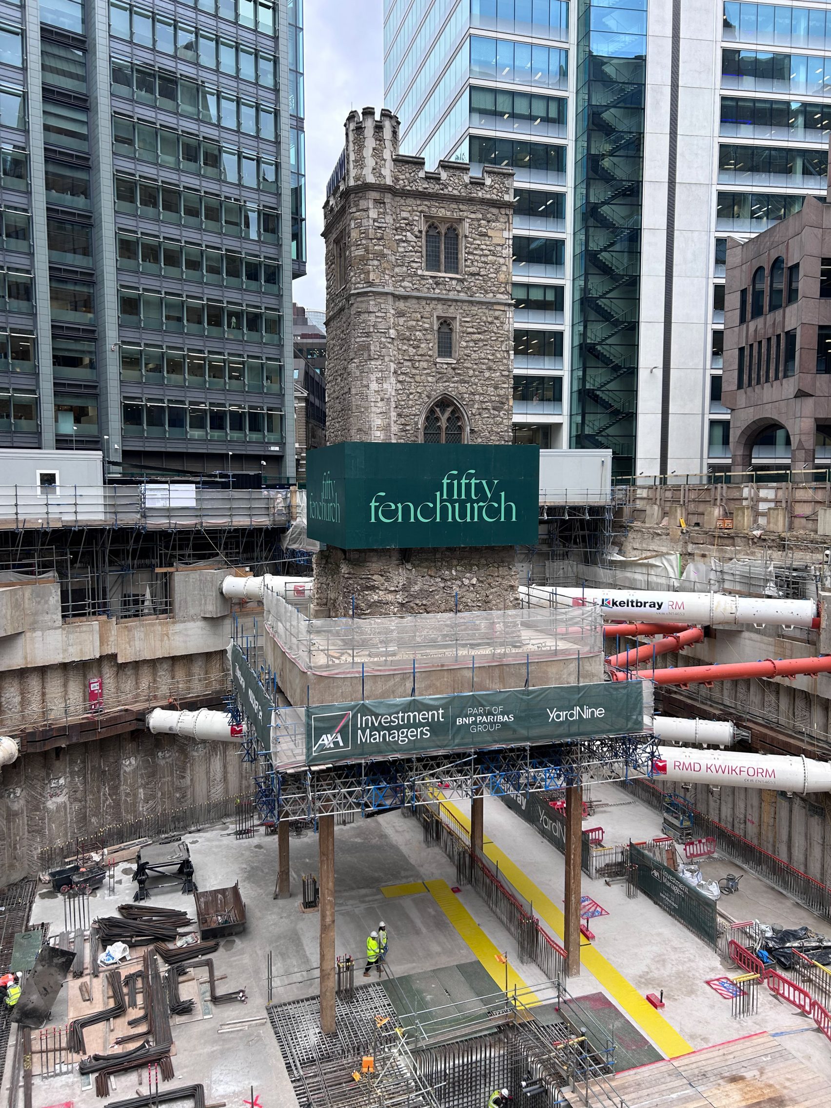 Medieval church propped above excavation site for London skyscraper